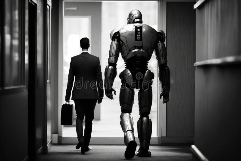 A Robot and a Man Going Together To Work, Created with Generative AI ...
