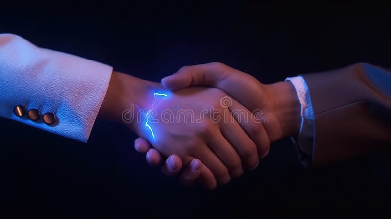 Robot and Man Shaking Hands. Concept of Human Interaction with ...