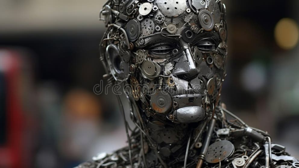 A Robot or a Man Statue Made from Tin Cans and Scrap Metal Stock Photo ...