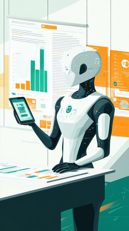Robot Manager Working with Charts and Reports in Modern Office Stock ...