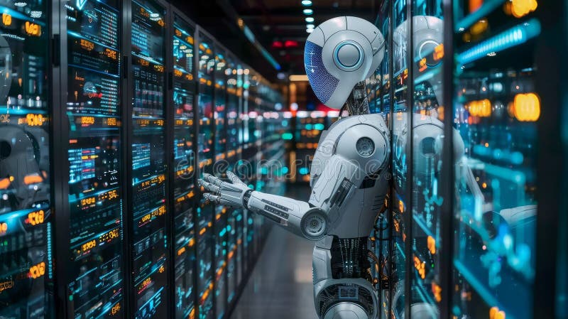 Robot Managing Servers in Data Center. Concept of Advanced AI ...