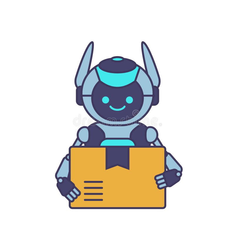 Robot Carrying Coffee Cup Vector Illustration. Robot Mascot Character Illustration Design Stock ...
