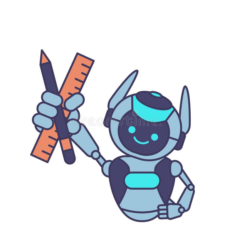 Robot Holding Paint Brush Vector Illustration. Cartoon Robot Character Mascot Illustration Stock ...