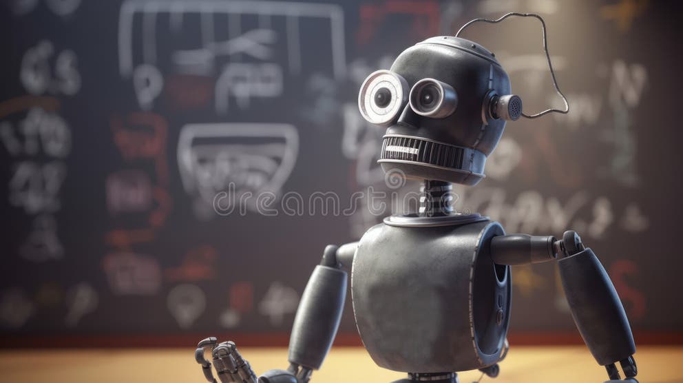 Robot with Mathematical Formulas Stock Illustration - Illustration of ...