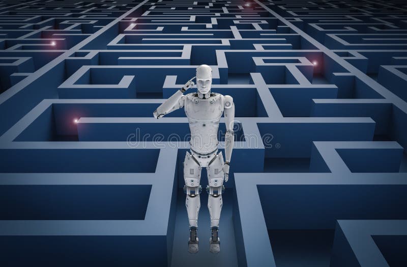 Robot in maze stock illustration. Illustration of confusion - 111008563