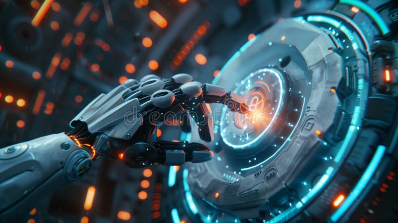 Robot Mechanical Electronic Hand Pressing Tech Button Generative Ai ...