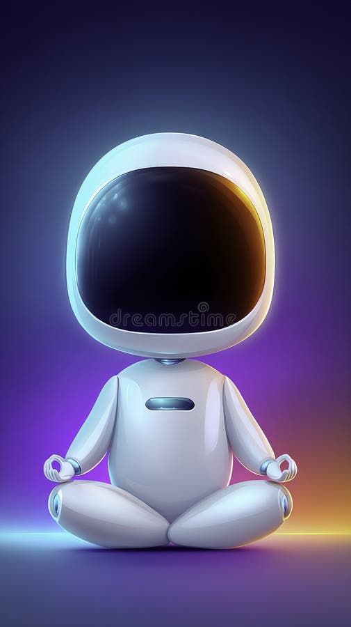 Robot in Meditation Pose Against a Vibrant Gradient Background ...