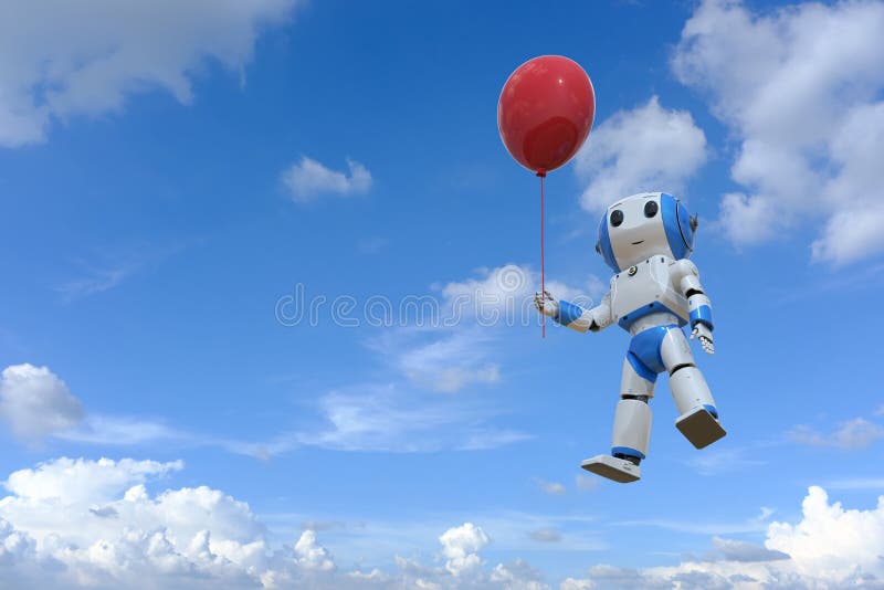 Robot met rode ballon stock foto. Image of computer - 200587658