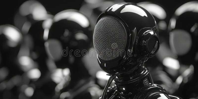 Robot with a Microphone is Surrounded by Other Robots Stock Photo ...