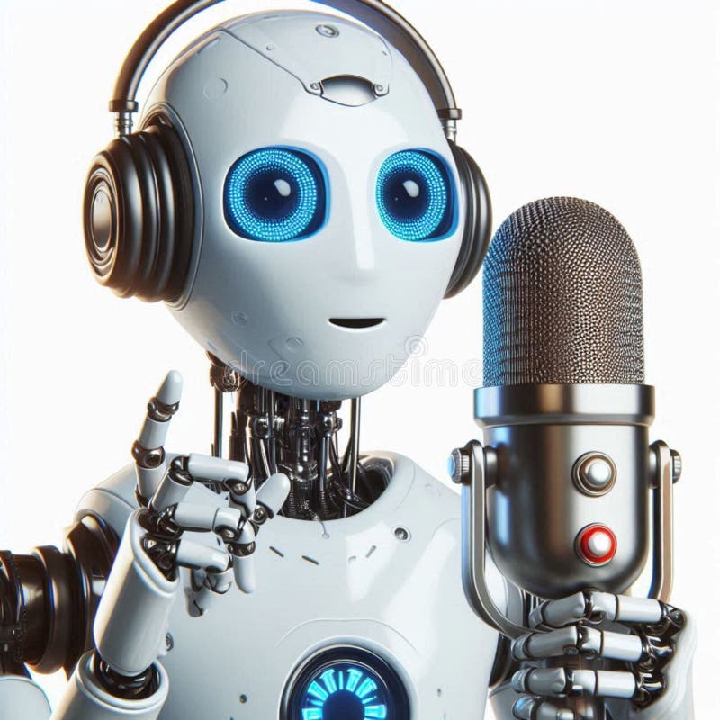 Robot with Microphone on White Background 3D Render Stock Illustration ...