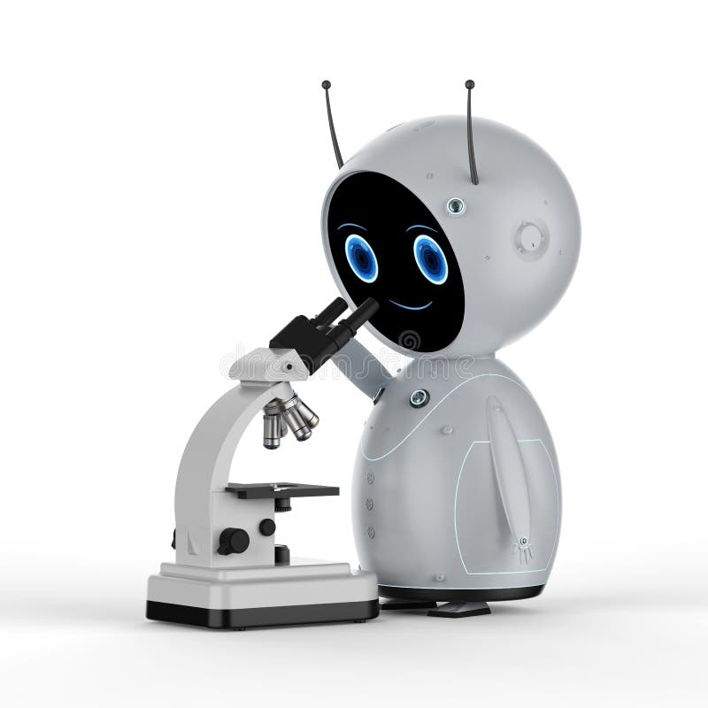 Robot with microscope stock illustration. Illustration of automaton ...