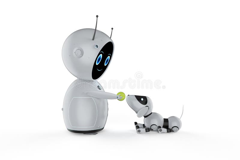 Robot mignon avec le chien illustration stock. Illustration du cyborg ...
