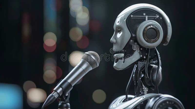 Robot Mimicking Voice, AI-themed Image with Microphone, Modern Machine ...