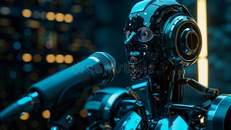 Robot Mimicking Voice, AI-themed Image with Microphone, Modern Machine ...