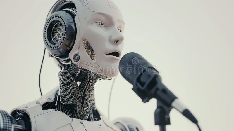 Robot Mimicking Voice, AI-themed Image with Microphone, Modern Machine ...