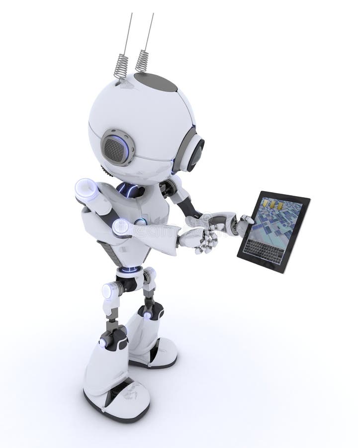 Robot with Mobile Tablet Device Stock Illustration - Illustration of ...
