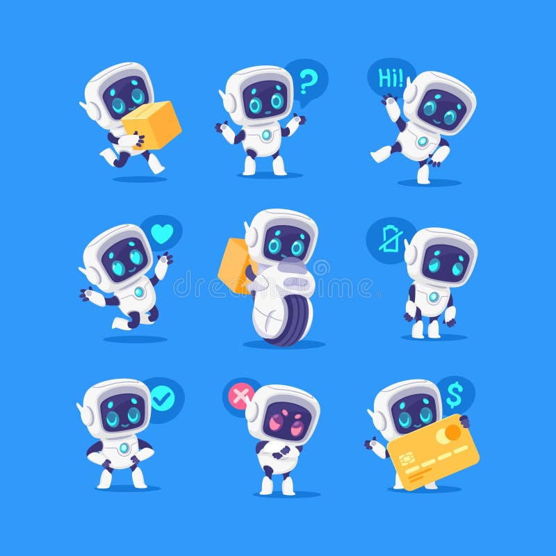 Robot and Modern Electronic Humanoid Machine Vector Illustration Set ...