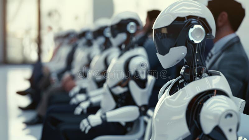 Robot in a Modern Office Setting Waiting for a Job Interview among ...