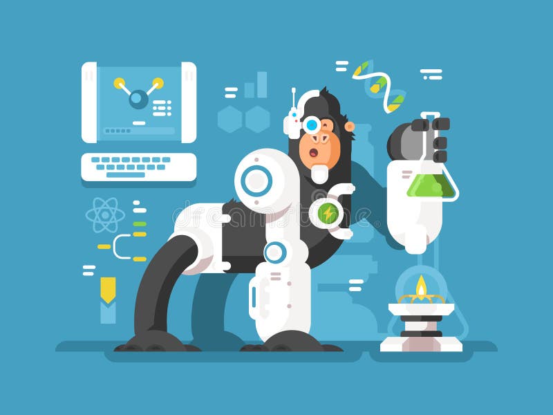 Robot monkey scientist stock vector. Illustration of cartoon - 75616003
