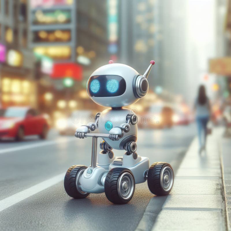 The Robot Moves Along a City Street. Stock Illustration - Illustration ...