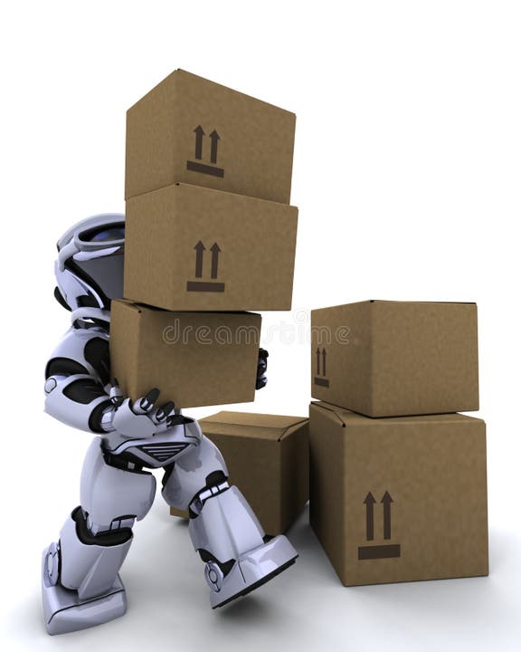 Robot Moving Shipping Boxes Stock Illustration - Illustration of ...