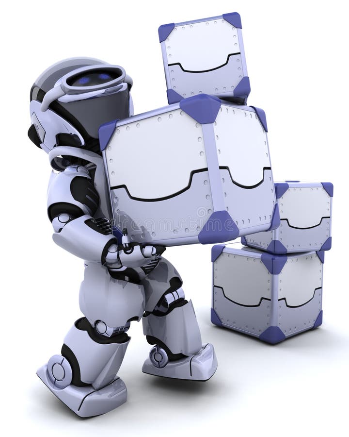 Robot Moving Shipping Boxes Stock Illustration - Illustration of future ...
