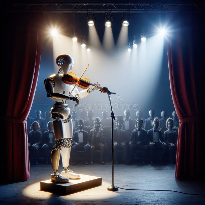 Robot Musician Performs on Stage in Front of an Audience during a ...
