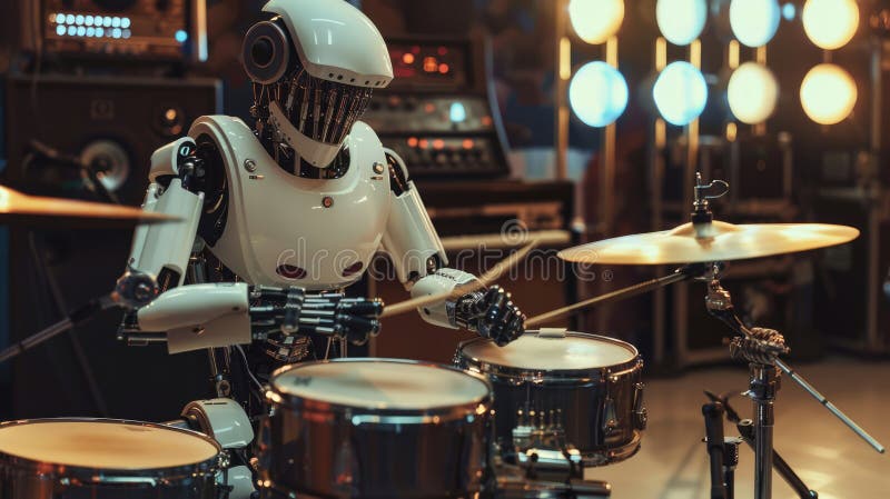 Robot Musician Plays Drums. the Use of Artificial Intelligence Stock ...
