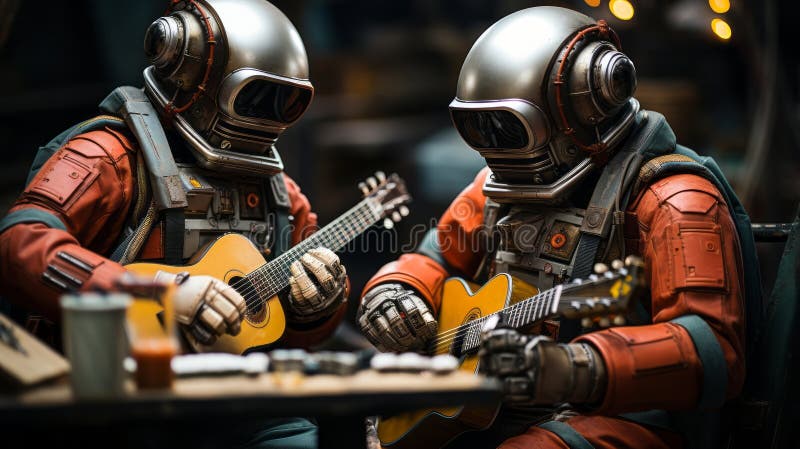 Robot Musicians Playing Instruments. Generative AI. Stock Illustration ...