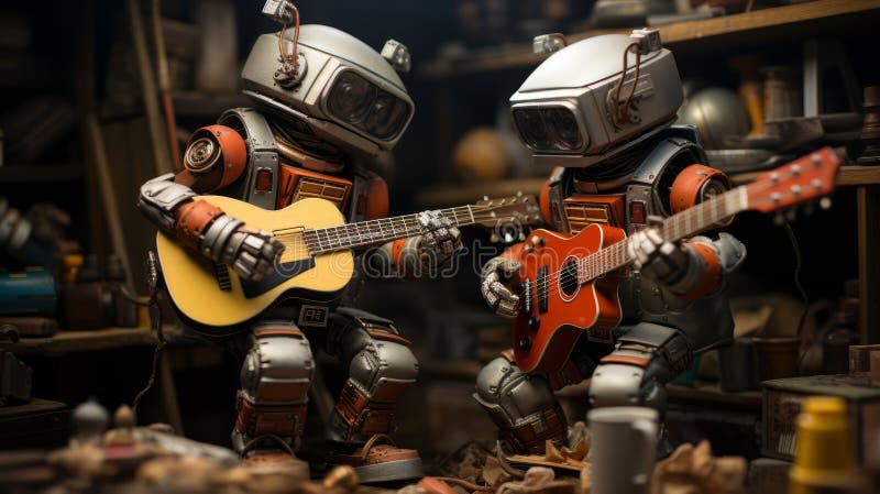 Robot Musicians Playing Instruments. Generative AI. Stock Illustration ...