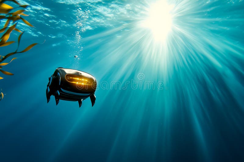 Robot Navigates through Serene Underwater Setting with Sunlight ...