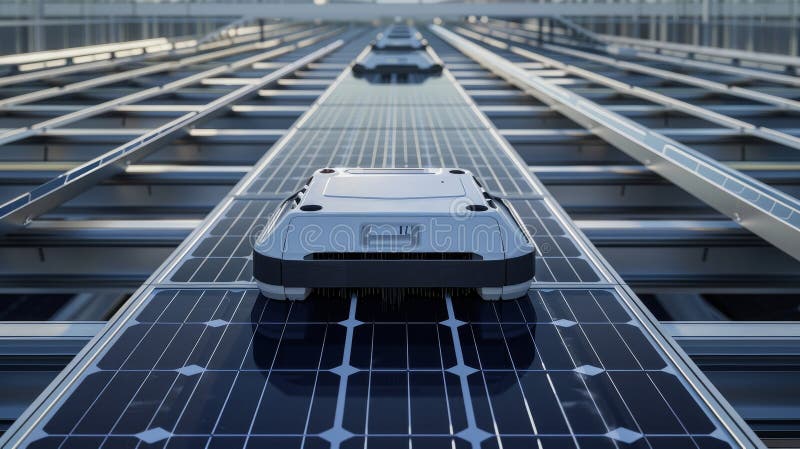 Robot on Solarpowered Railway, Line of Infrastructure and Urban ...