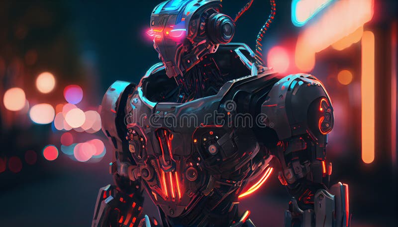 Robot Neon Light Cyberpunk Cinematic Octane Stock Illustration ...