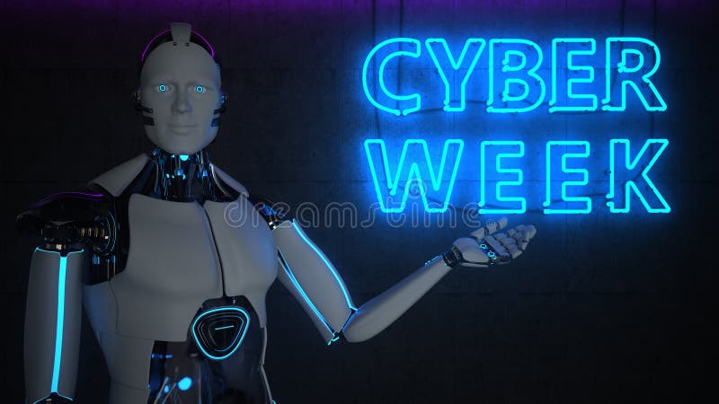 Robot Neon Sign Cyber Week stock illustration. Illustration of offers ...