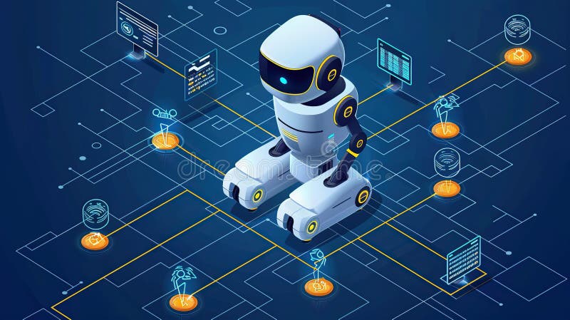 Robot in Network - Digital Transformation Stock Illustration ...