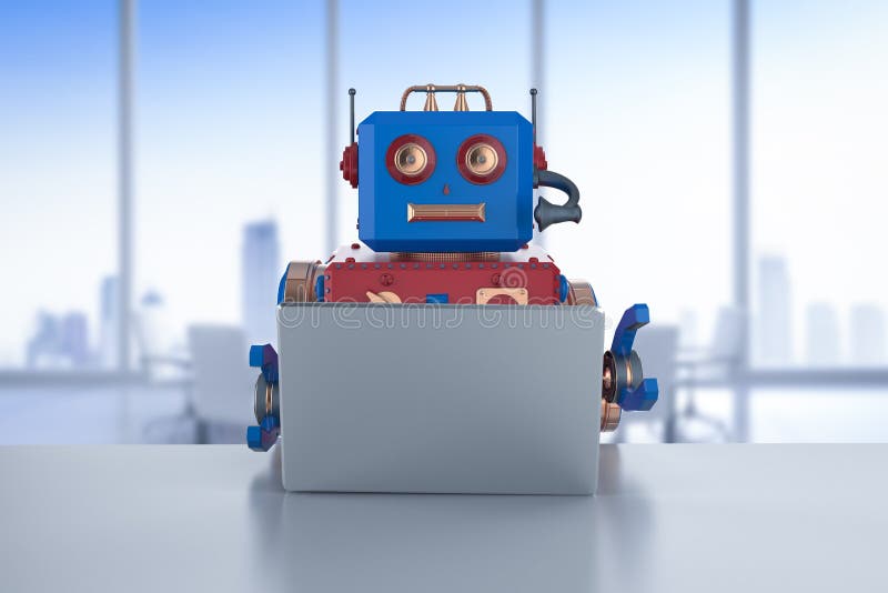 Robot with Notebook Computer Stock Illustration - Illustration of business, cybernetic: 158537755