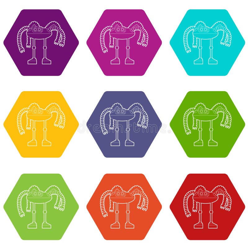 Robot Octopus Icons Set 9 Vector Stock Vector - Illustration of mascot ...