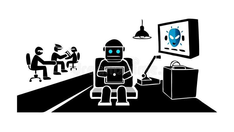 Robot in Office: AI Workforce Future of Work, Vector Design Generative ...