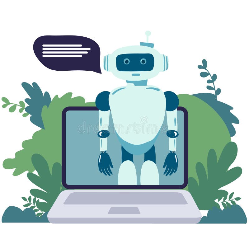 Robot Online Assistance and Machine Learning. Flat Vector Illustration ...
