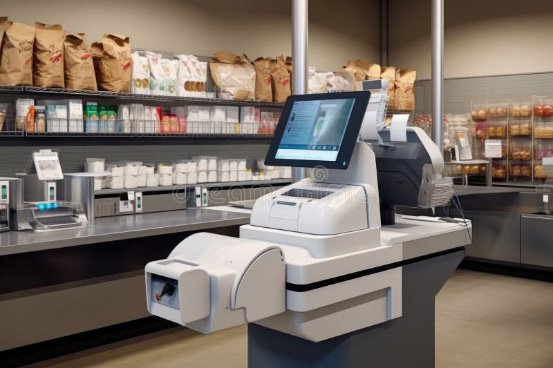 Robot-operated Self-checkout Station in Store Stock Illustration ...