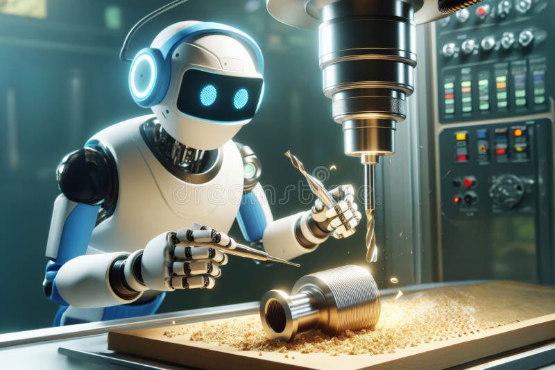 The Robot Operates a CNC Milling Machine and Produces Various Parts ...