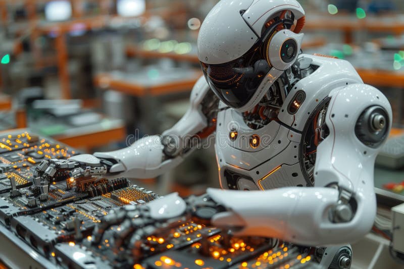 A Robot is Operating a Keyboard in an Engineering Factory Stock Image ...