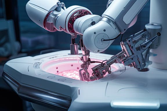 A Robot is Operating a Laptop Computer, a 3D Model of a Robotic Arm ...