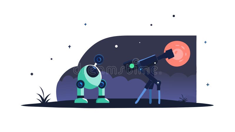 Robot Operating at Night. Advanced Nocturnal AI Tasks. Vector Design ...