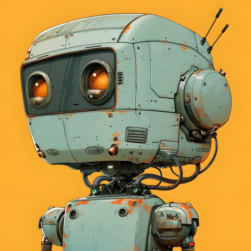 A Cartoon Robot with Orange Eyes and a Camera Accessory Stock Photo ...