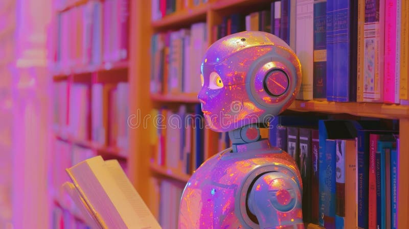 A Robot Organizing Books on a Bookshelf in a Home Library, Ensuring ...