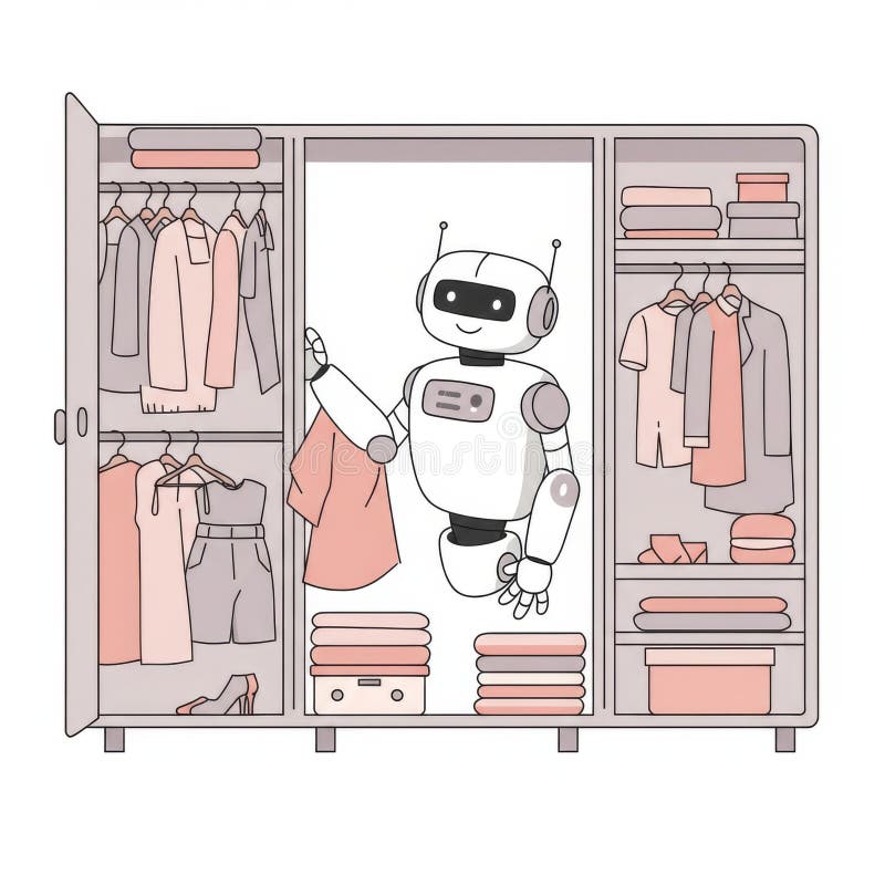 Robot Organizing Clothes in a Wardrobe Stock Illustration ...