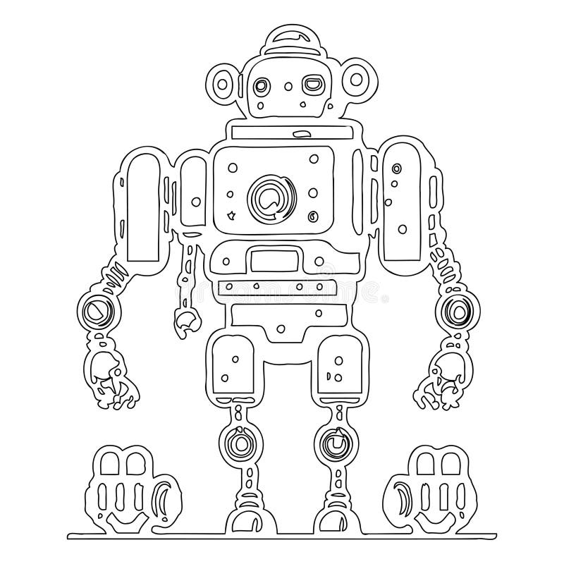 Robot Outline Illustration Sketch Stock Vector - Illustration of ...