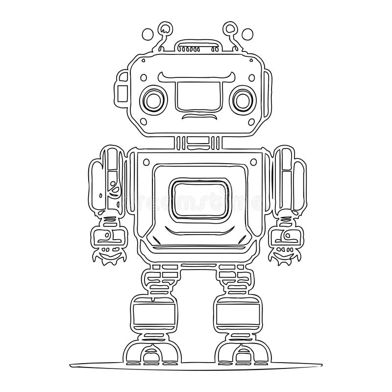 Robot Outline Illustration Sketch Stock Vector - Illustration of future ...