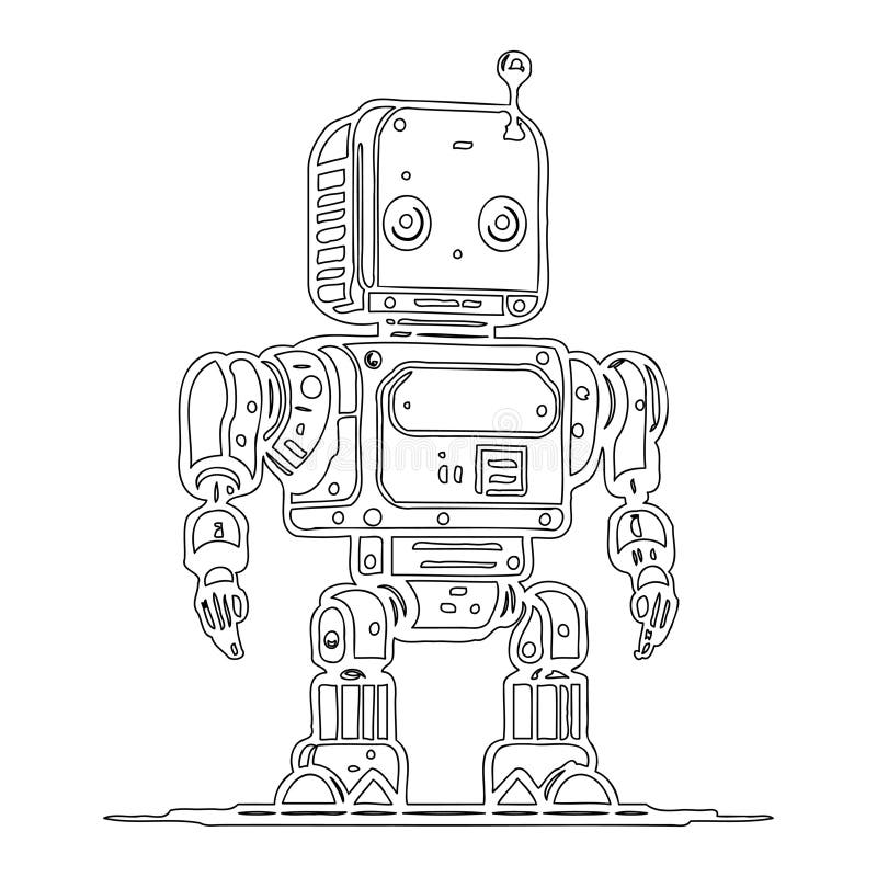 Robot Outline Illustration Sketch Stock Vector - Illustration of ...
